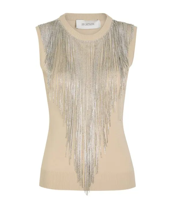 Sportmax Crystal-embellished Fine-knit Top - Nude