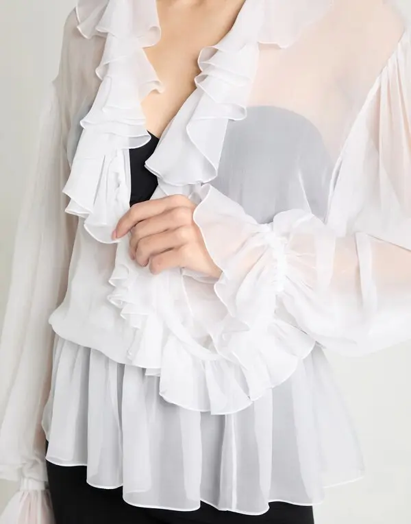 Dolce & Gabbana Chiffon Long Sleeve Ruched Top