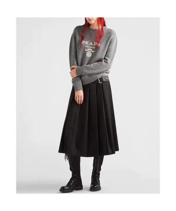 Prada Cashmere And Wool Crew-neck Sweater With Logo - Grey