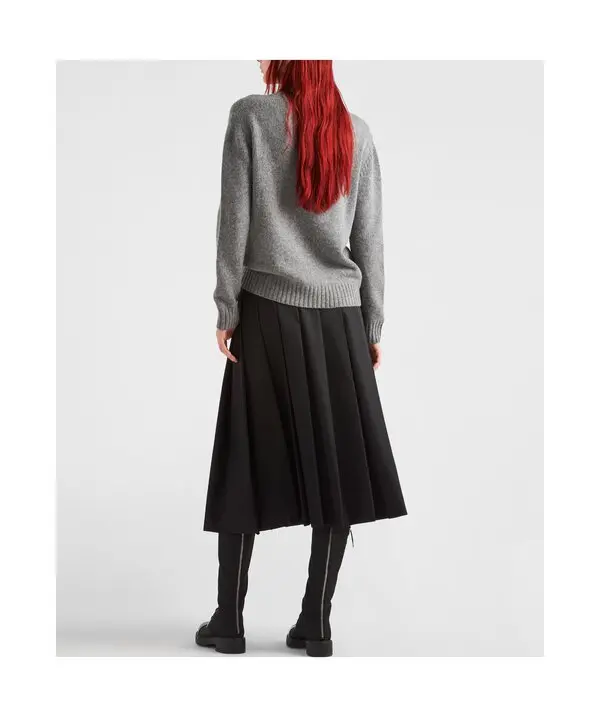 Prada Cashmere And Wool Crew-neck Sweater With Logo - Grey