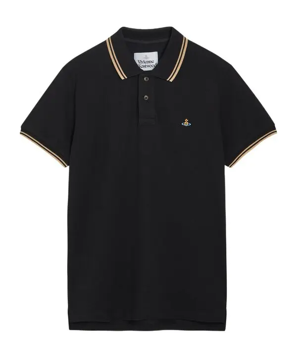 VIVIENNE WESTWOOD Logo-embroidered Piqué Cotton Polo Shirt - Black