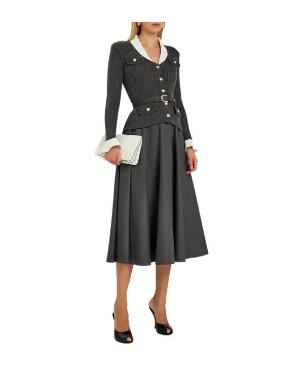 SELF-PORTRAIT Layered Knit And Twill Midi Dress