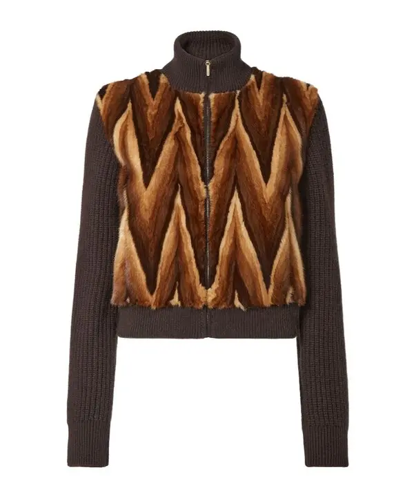 Fendi Chevron Mink And Cashmere Bomber Jacket