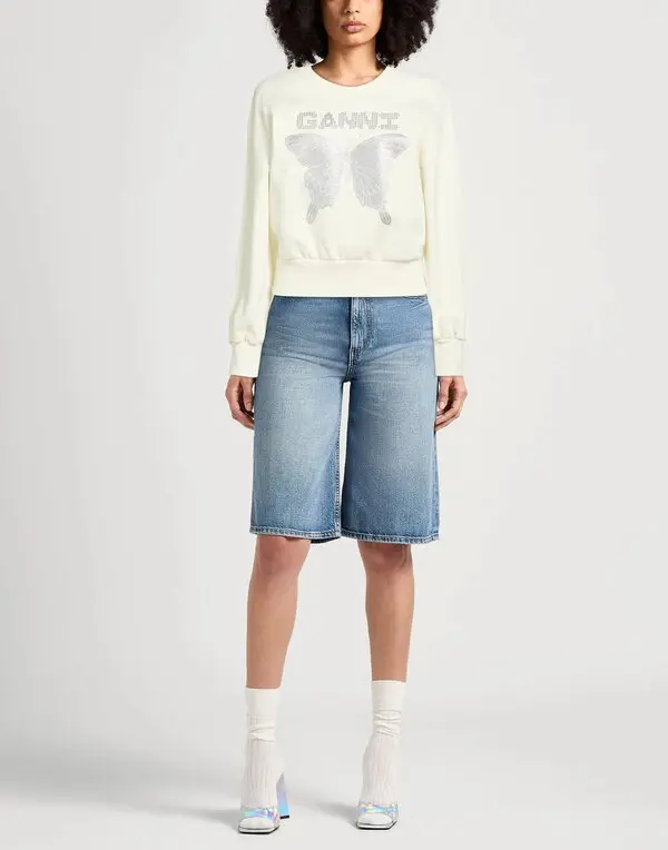 GANNI Long Sleeve Sweatshirt With Glittered Butterfly Graphic