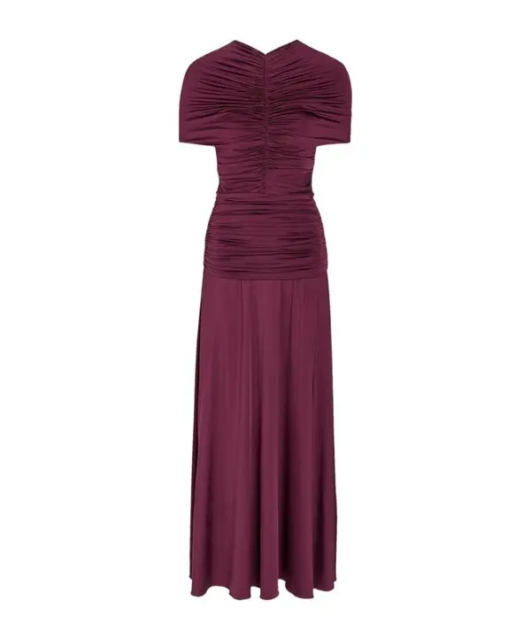 SELF-PORTRAIT Gathered Stretch-jersey Midi Dress