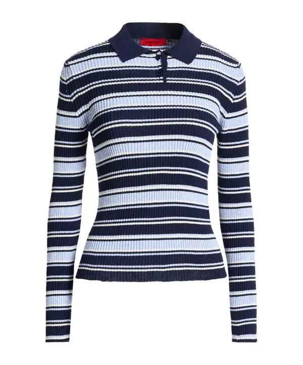 MAXCO. Max&co. Striped Ribbed Knit Long Sleeve Polo