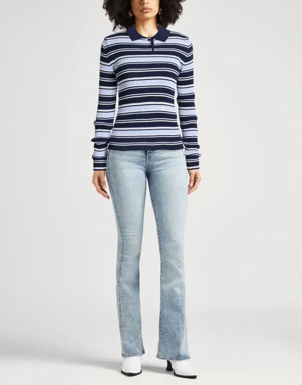 MAXCO. Max&co. Striped Ribbed Knit Long Sleeve Polo