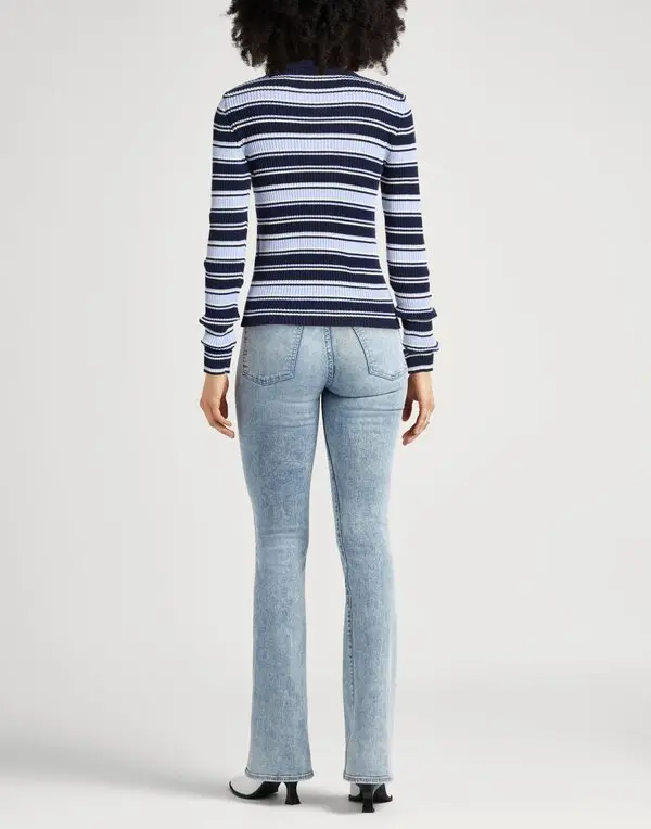 MAXCO. Max&co. Striped Ribbed Knit Long Sleeve Polo