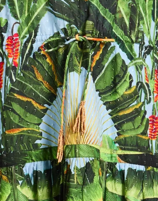 Farm Rio Long Sleeve Tropical Print Tiered Mini Dress