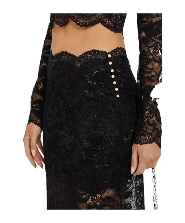 Rabanne Stretch Lace Midi Dress With Scalloped Trims
