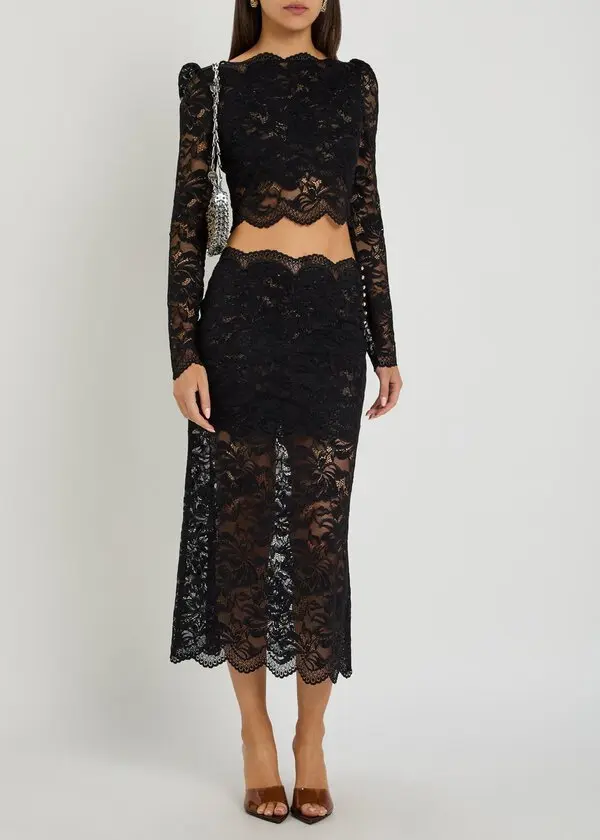 Rabanne Stretch Lace Midi Dress With Scalloped Trims