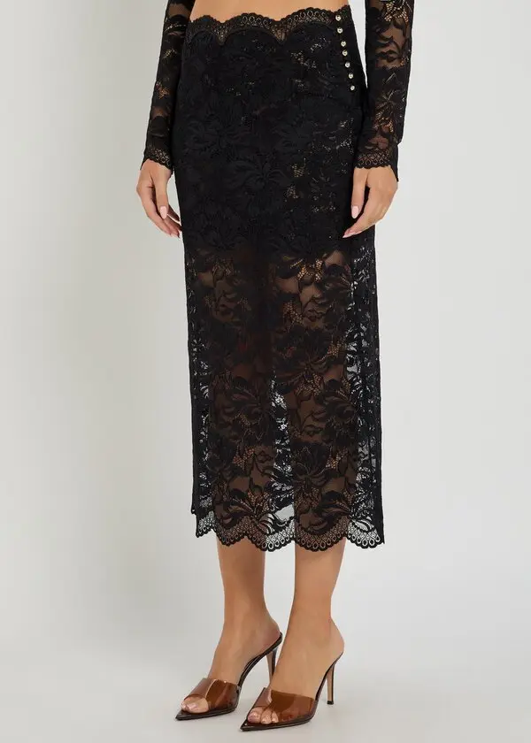Rabanne Stretch Lace Midi Dress With Scalloped Trims