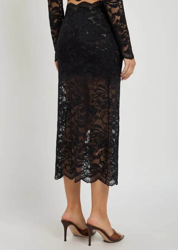 Rabanne Stretch Lace Midi Dress With Scalloped Trims