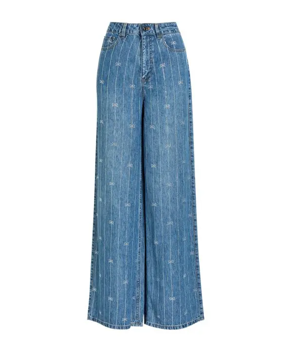 SELF-PORTRAIT Crystal-embellished Wide-leg Jeans