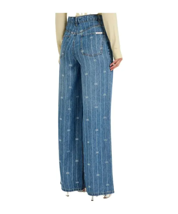 SELF-PORTRAIT Crystal-embellished Wide-leg Jeans