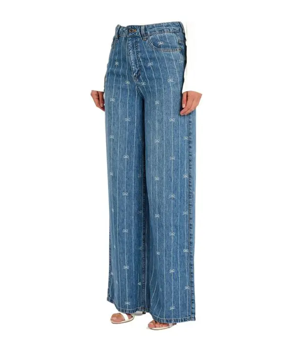 SELF-PORTRAIT Crystal-embellished Wide-leg Jeans