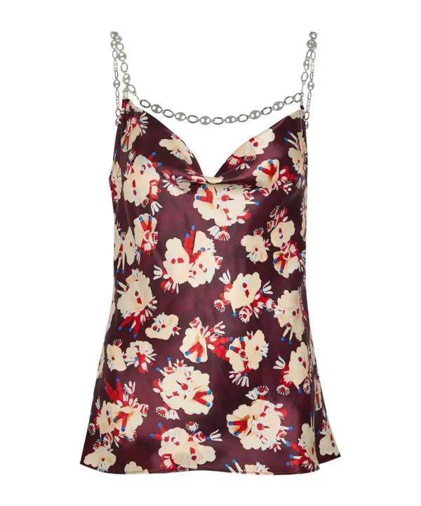 Rabanne Floral-print Metal Detail Silk Blouse - Nude