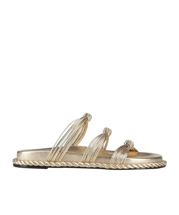 Farm Rio Gold Leather Knot Detail Sandals