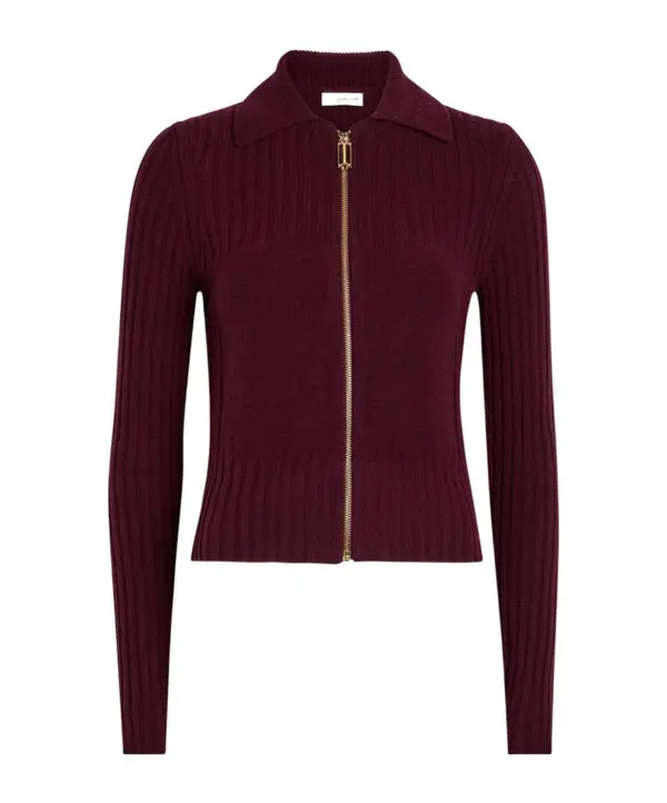 Victoria Beckham Ribbed Knit Zip-up Cardigan With Collared Neck