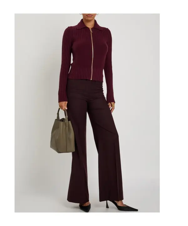 Victoria Beckham Ribbed Knit Zip-up Cardigan With Collared Neck