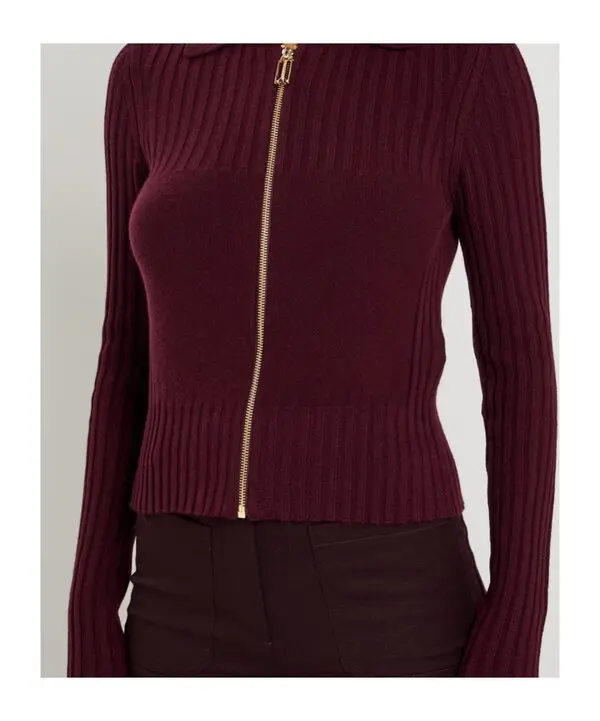 Victoria Beckham Ribbed Knit Zip-up Cardigan With Collared Neck