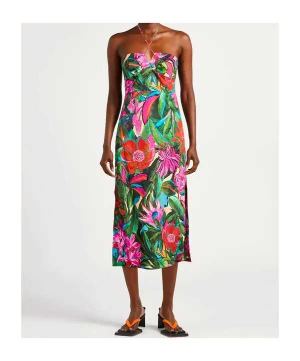 Farm Rio Sleeveless Floral Print Halterneck Maxi Dress