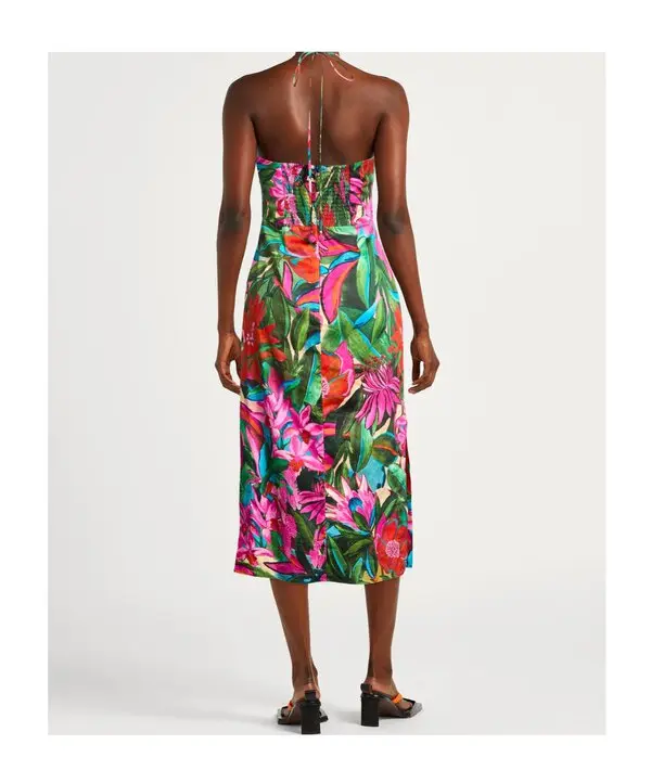 Farm Rio Sleeveless Floral Print Halterneck Maxi Dress