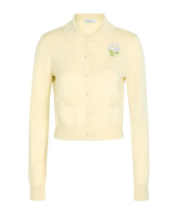 SELF-PORTRAIT Floral-embroidered Wool Cardigan - Nude