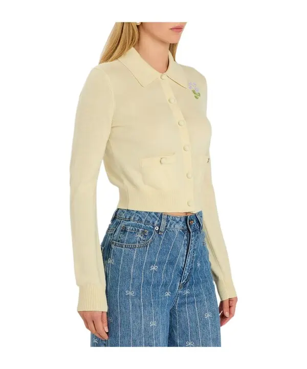 SELF-PORTRAIT Floral-embroidered Wool Cardigan