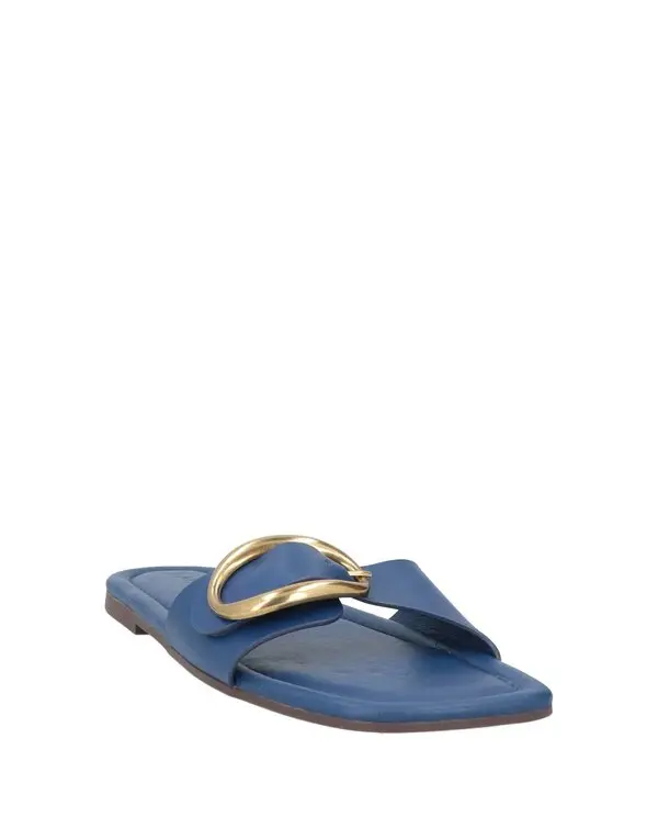 Farm Rio Flat Square Toe Leather Slides With Buckle Detail