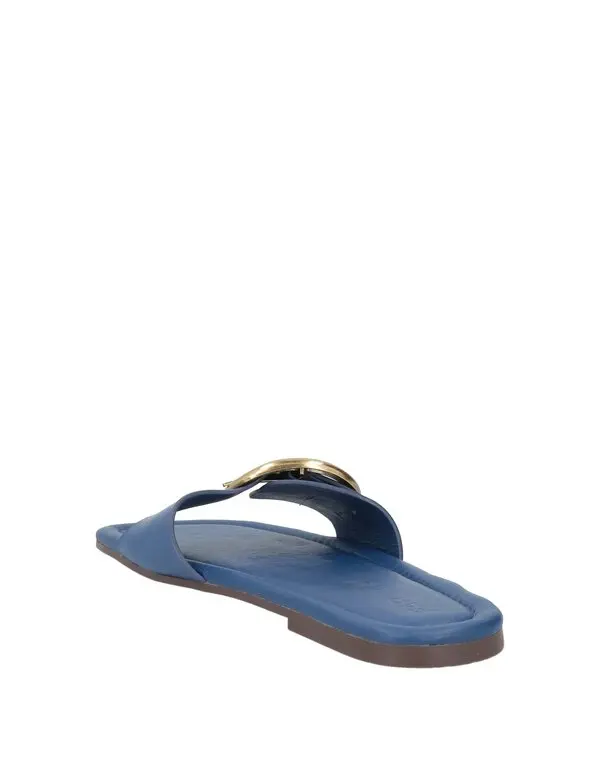 Farm Rio Flat Square Toe Leather Slides With Buckle Detail