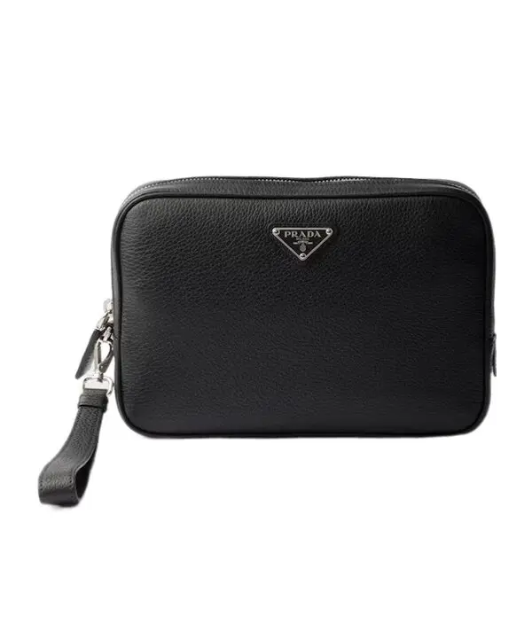 Prada Leather Triangle Logo Clutch
