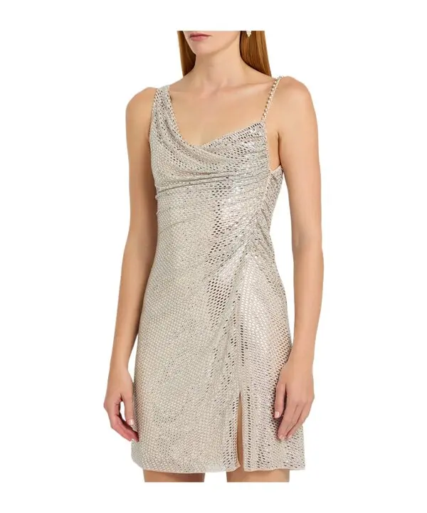 SELF-PORTRAIT Crystal-embellished Draped Stretch-tulle Mini Dress