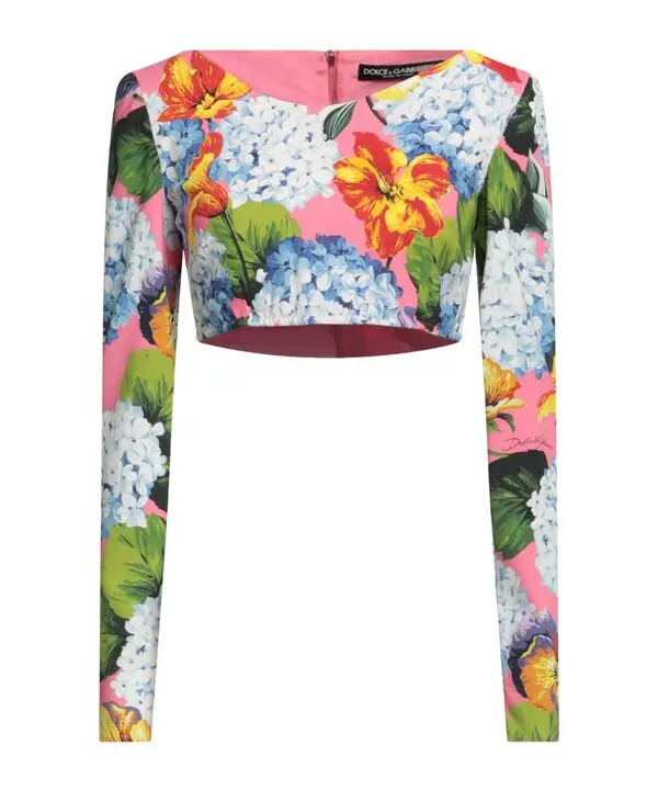 Dolce & Gabbana Floral Print Long Sleeve Cropped Top
