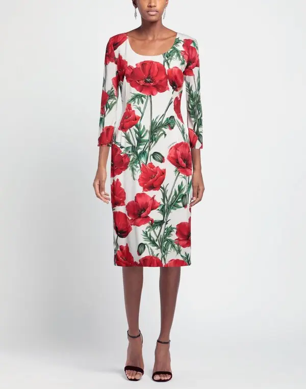 Dolce & Gabbana Floral Print Stretch Crepe Long Sleeve Dress