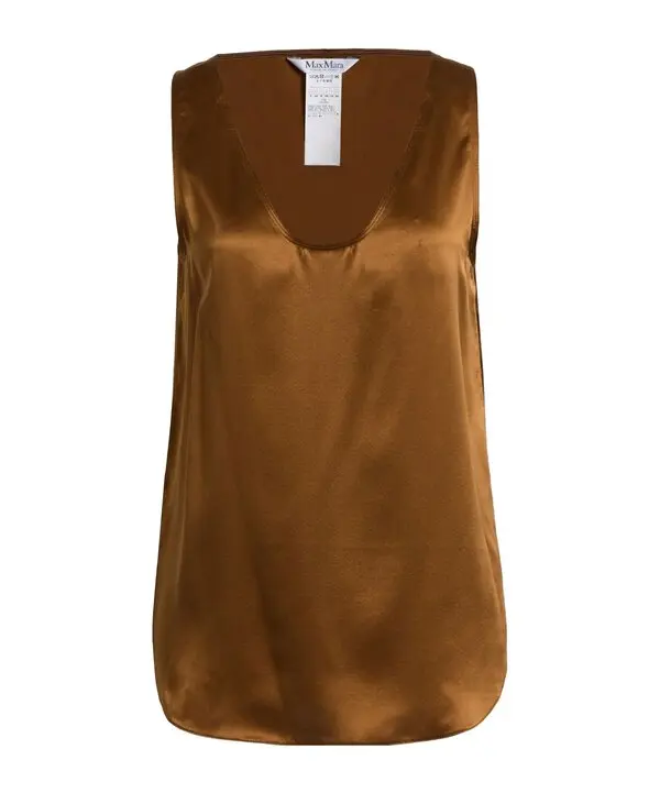 Max Mara Solid Satin Sleeveless Blouse - Brown