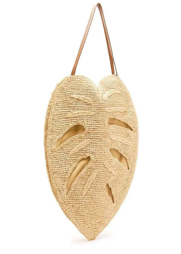 Staud Large Palm Leather And Raffia Shoulder Bag
