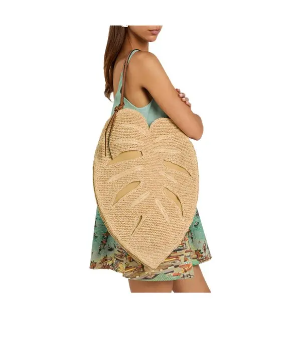 Staud Large Palm Leather And Raffia Shoulder Bag