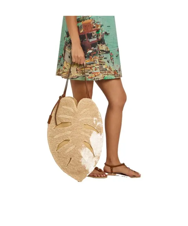 Staud Large Palm Leather And Raffia Shoulder Bag