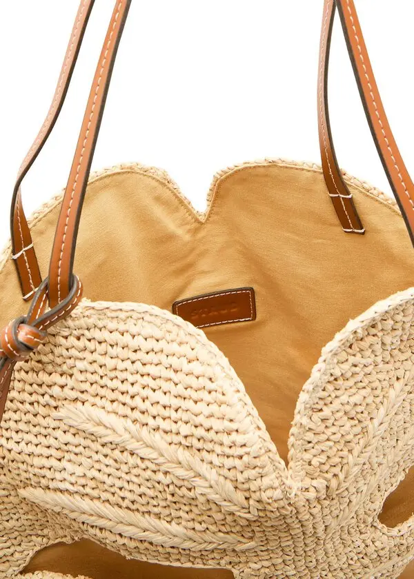 Staud Large Palm Leather And Raffia Shoulder Bag