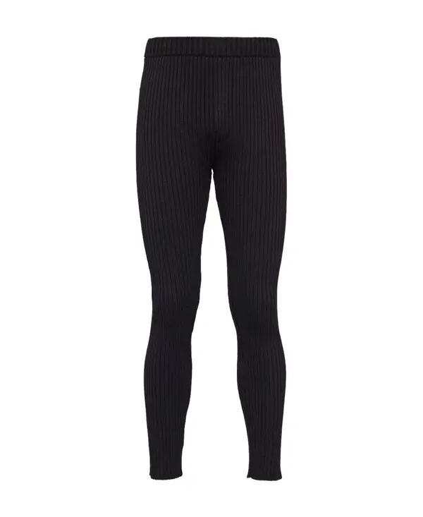 Prada Ribbed Knit Wool Leggings - Black