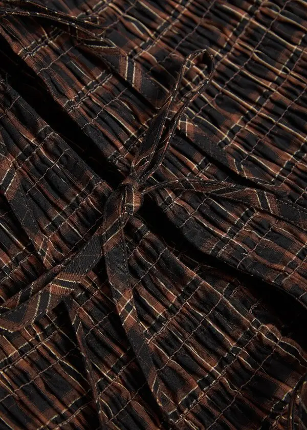 GANNI Checked Shirred Cotton-poplin Top