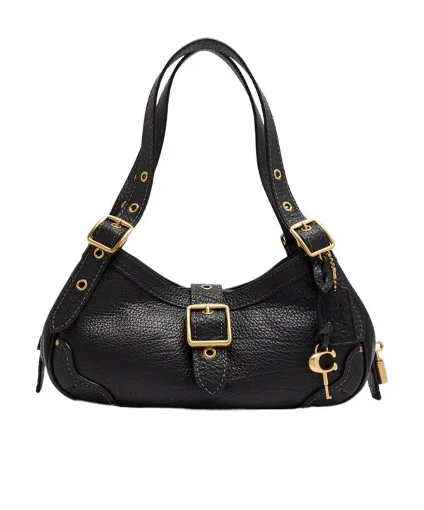 COACH Grained Leather Shoulder Bag - Black