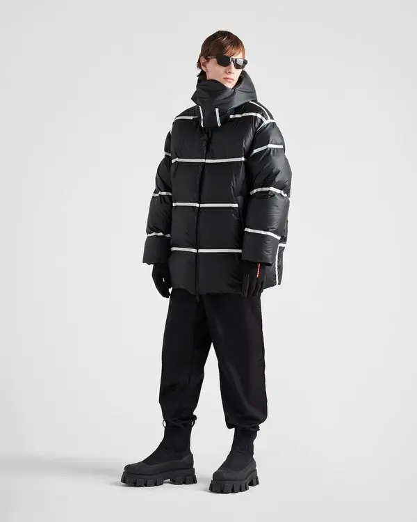 Prada Light Technical Fabric Down Jacket With Striped Trim