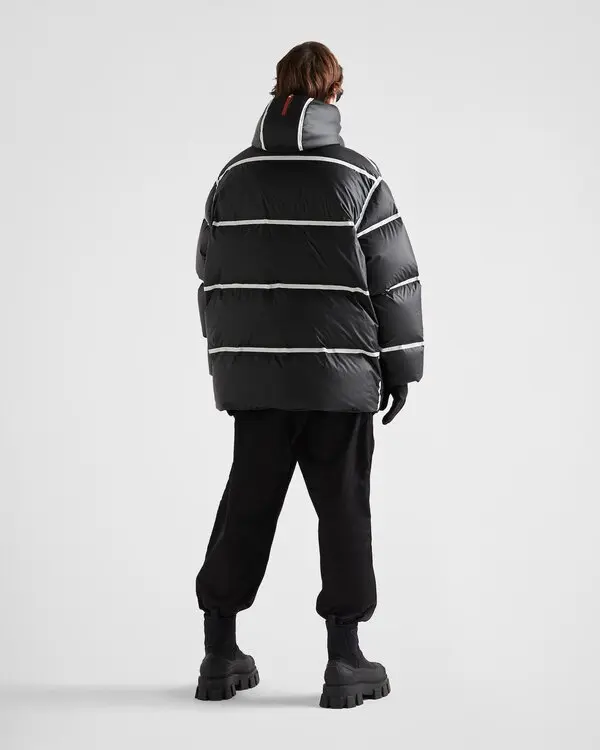 Prada Light Technical Fabric Down Jacket With Striped Trim