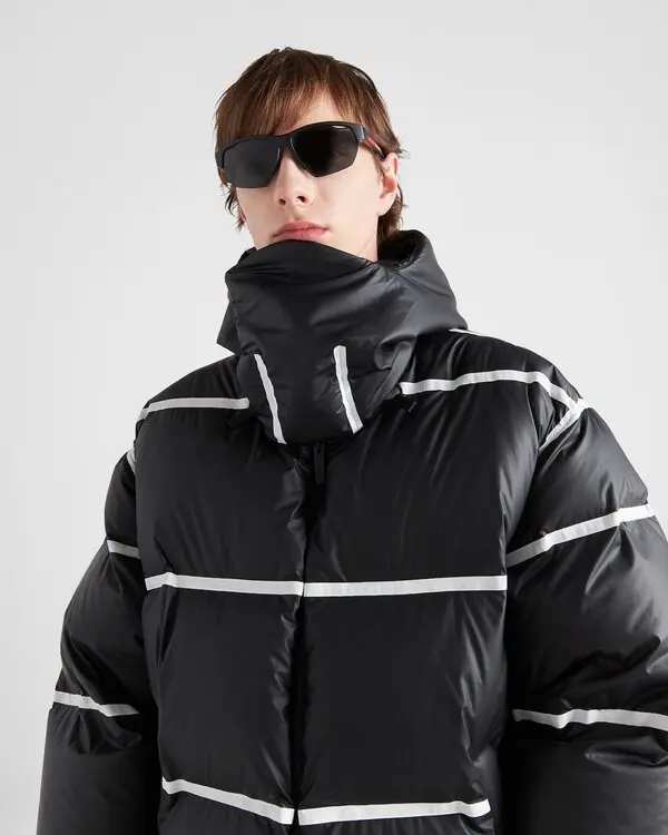 Prada Light Technical Fabric Down Jacket With Striped Trim