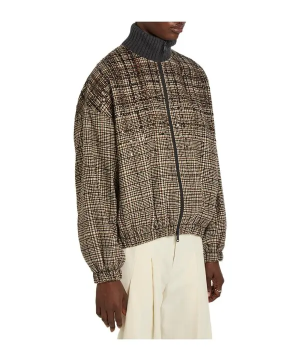 Brunello Cucinelli Padded Houndstooth Alpaca-blend Bomber Jacket