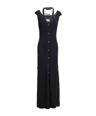 MAXCO. Max&co. Ribbed-knit V-neck Button-front Maxi Dress
