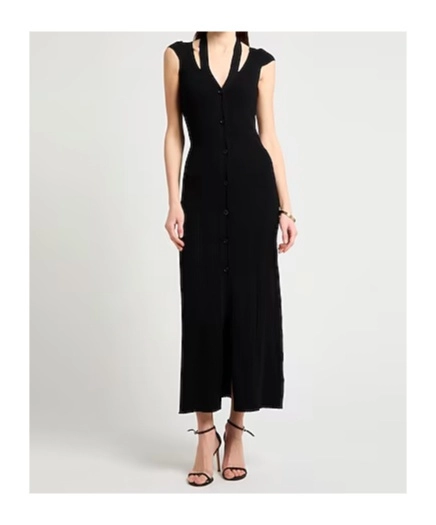 MAXCO. Max&co. Ribbed-knit V-neck Button-front Maxi Dress