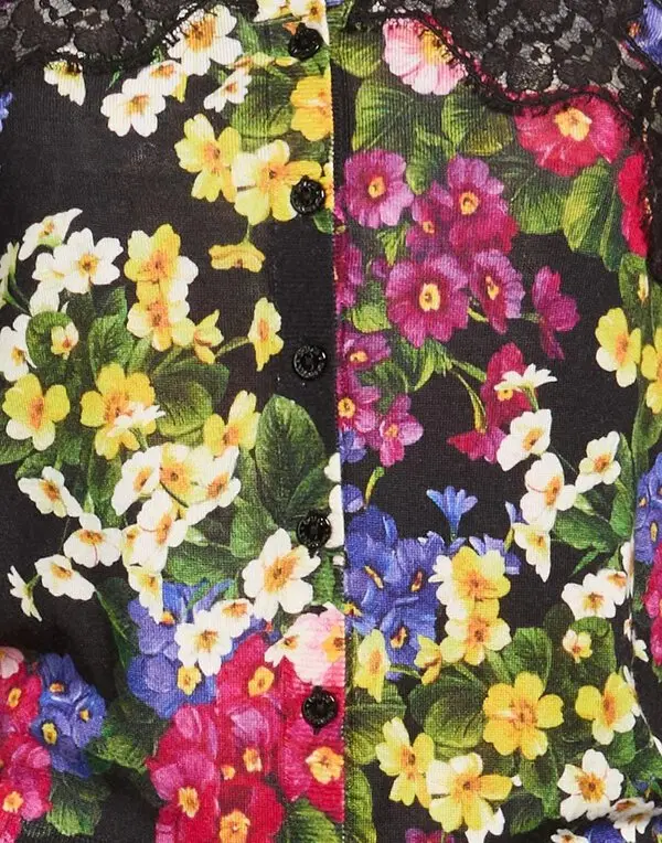 Dolce & Gabbana Floral Print Lace Trimmed Knitted Sweater